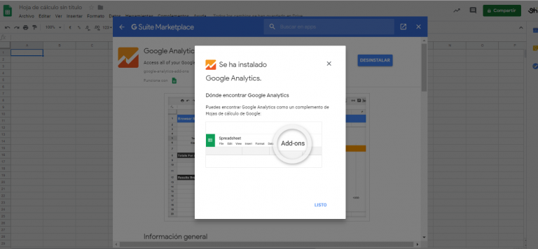 Google Analytics Spreadsheet Add-On, complemento para Google Sheets